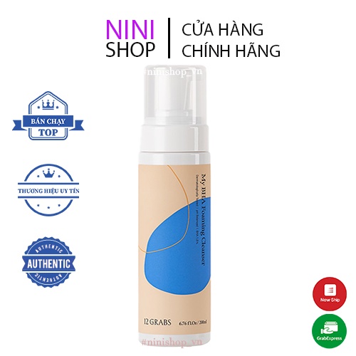 Sữa rửa mặt bọt 12GRABS My BHA Foaming Cleanser 200ml - Ninishop | Shopee Việt Nam