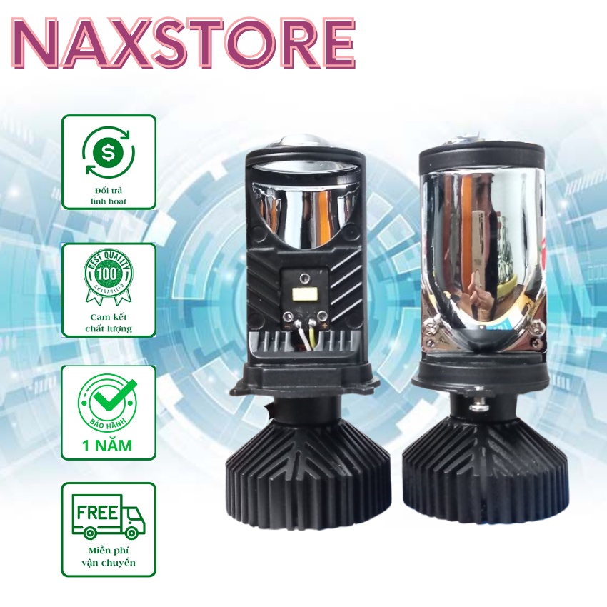 Đèn pha LED bi cầu mini T9 chân H4 Đèn pha led cos cắt sáng gom tản nhiệt quạt lắp đc cho xe máy ...