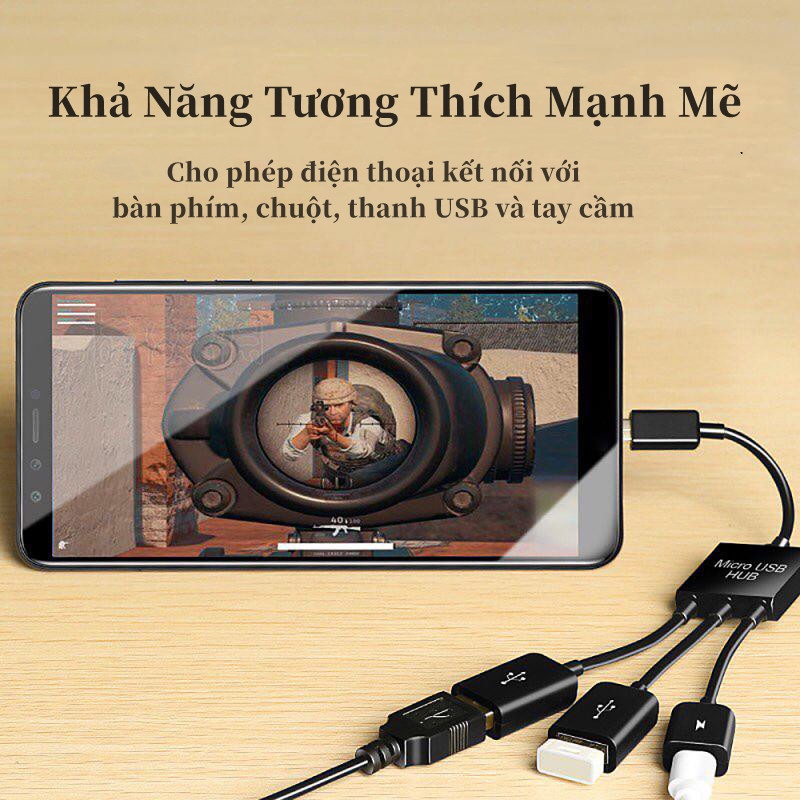 MICRO USB HUB Bộ chuyển đổi FONKEN nối 3 cổng cắm Type-C/ V8 USB với ...