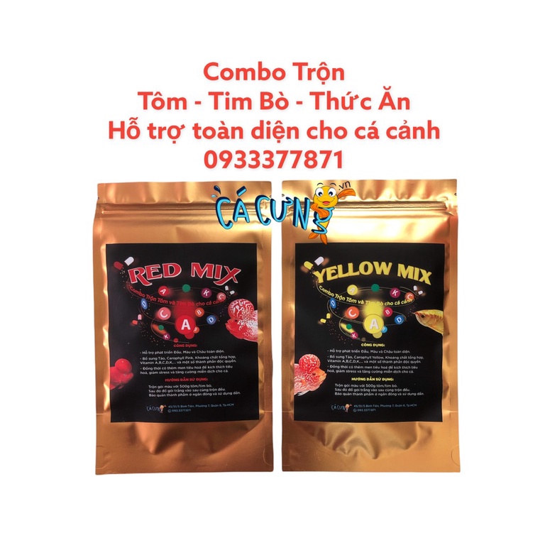 Combo Trộn Tôm - Tim Bò - Thức ăn cho cá cảnh - RED MIX và YELLOW MIX ...