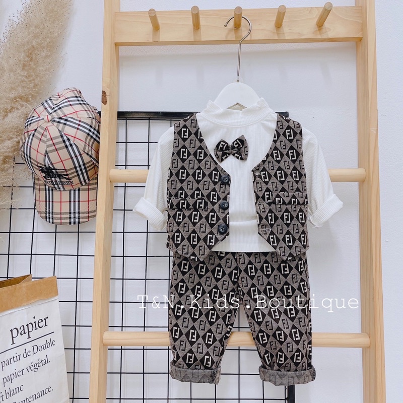 Bộ công tử dạ kèm áo len tăm cho bé 9-16kg | Shopee Việt Nam