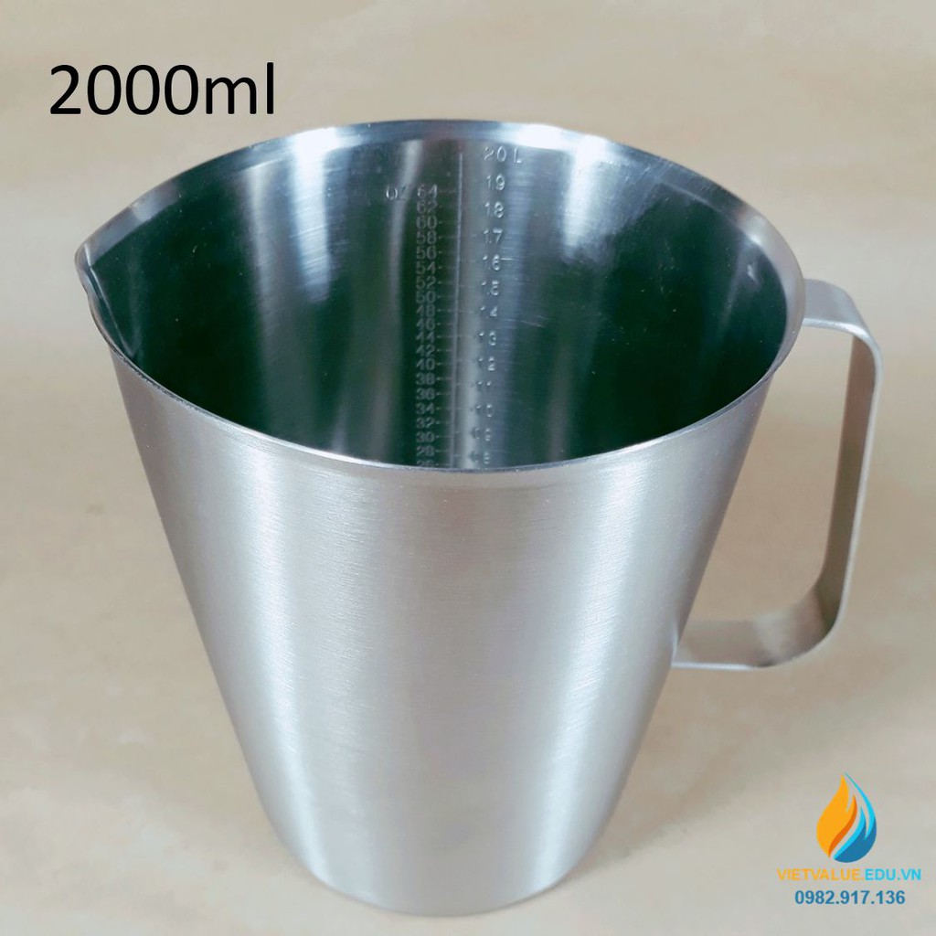 Ca inox 304 có chia vạch, có tay cầm, có mỏ, dung tích 2000ml | Shopee ...