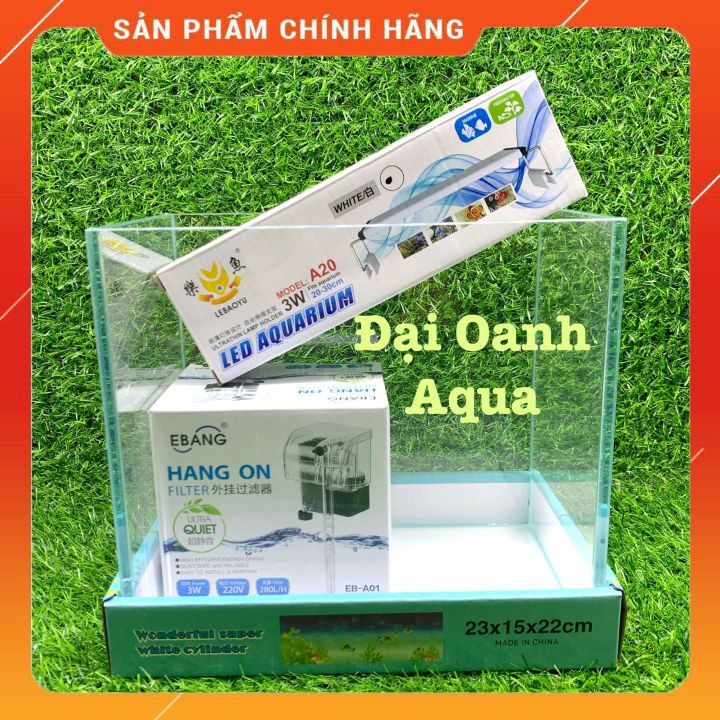 Bể Cá Mini Siêu Trong 23cm Kèm Đèn Lọc Để Bàn, Dài 23cm Rộng 15cm Cao ...