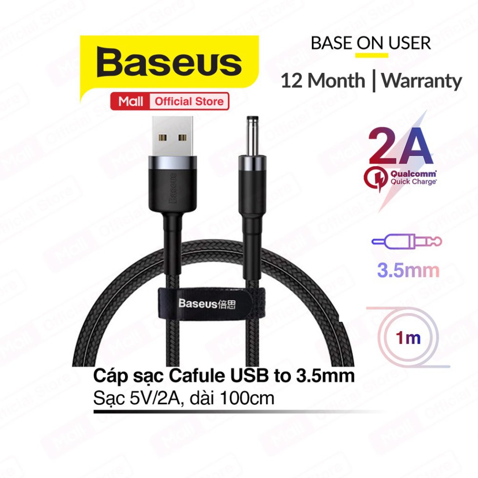 Cáp sạc Baseus Cafule USB to 3.5mm sạc 5V/2A hỗ trợ quạt mini, đèn bàn ...