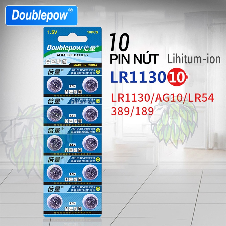 Vỉ 10 Pin Nút LR1130 AG10 LR54 389 189 Doublepow dung lượng cao ...