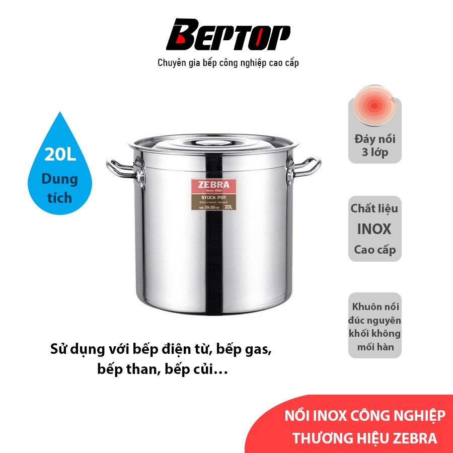Nồi inox công nghiệp 20L Zebra đáy 3 lớp (30x30cm) | Shopee Việt Nam