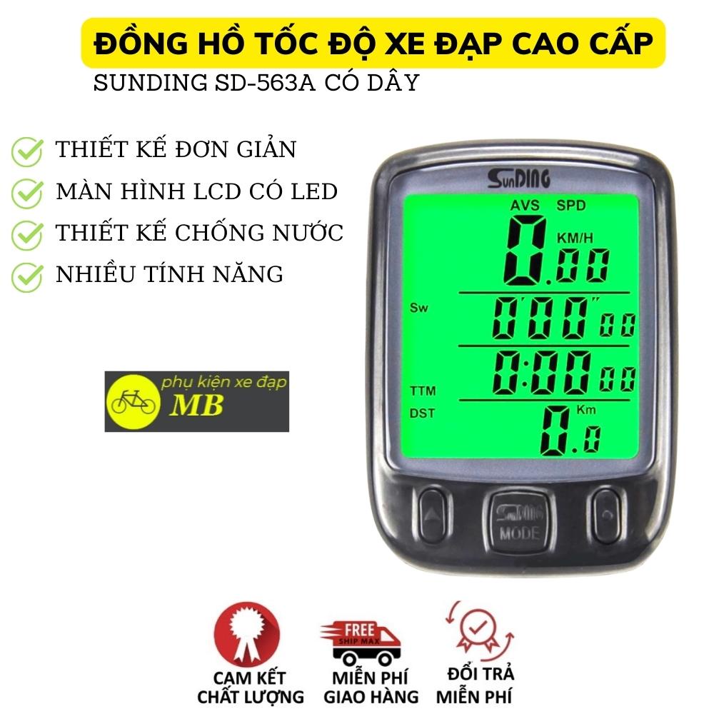 đồng hồ tốc độ xe đạp chính hãng SUNDING SD-563A màn LCD có led chống nước hàng có dây độ chính ...