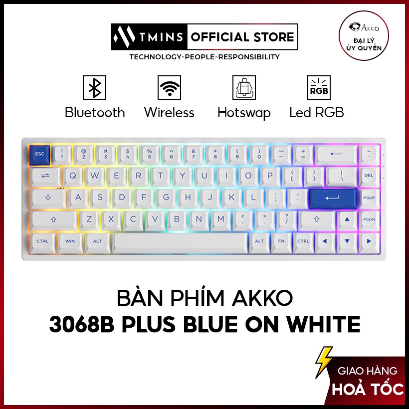 Bàn phím cơ AKKO 3068B Plus Blue on White (Bluetooth 5.0 / Wireless 2 ...