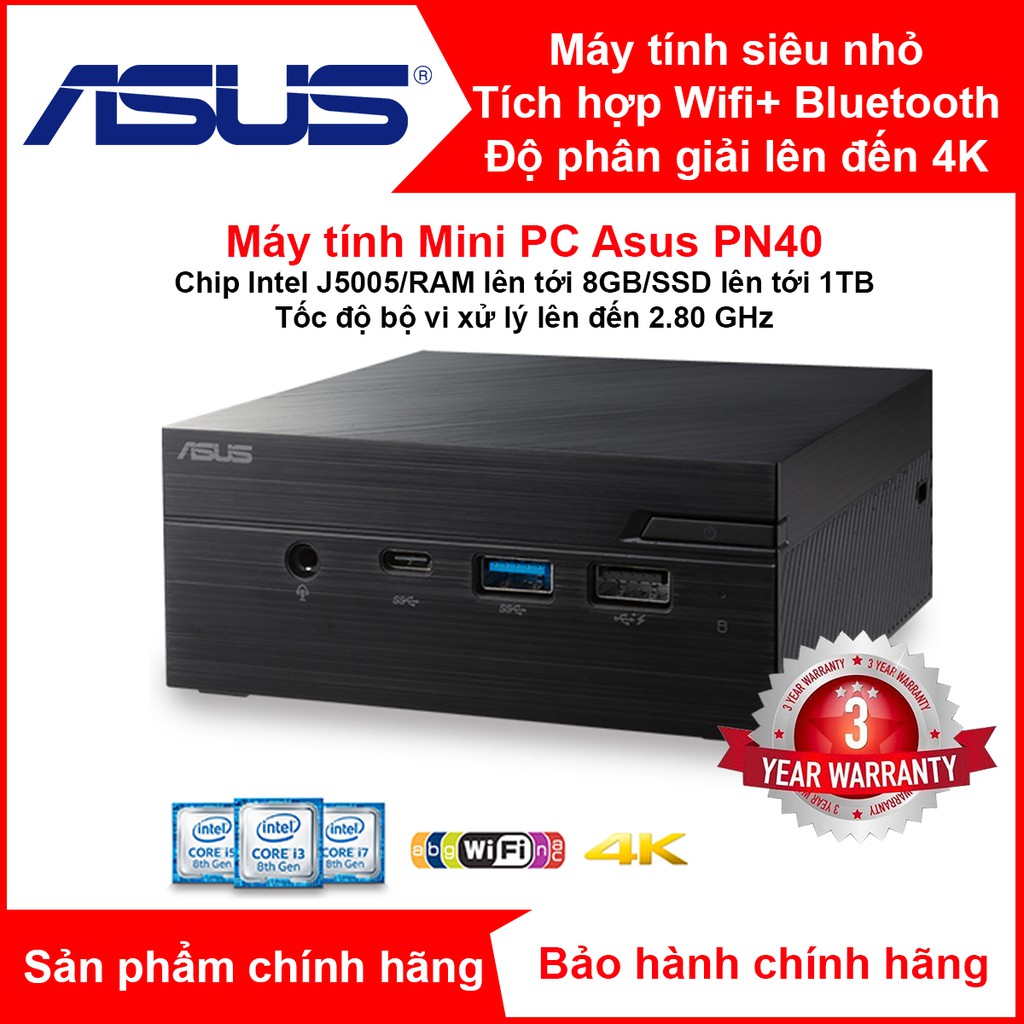 Máy tính siêu nhỏ ASUS MiniPC PN40 Chip Intel J5040/SSD/RAM DDR4/4K UHD ...