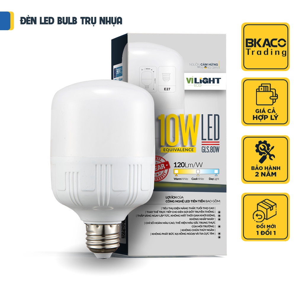 Bóng đèn led bulb 10W, 15W, 20W, 30W VI-LIGHT trụ nhựa ánh sáng vàng ...