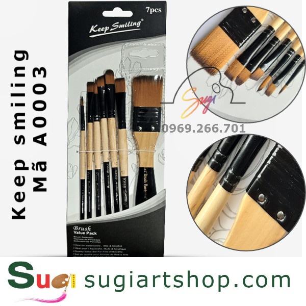 Bộ cọ vẽ vẽ màu acrylic keep smiling A0003, Bộ cọ 7 cây-Cọ vẽ màu nước/gouache/poster/acrylic ...