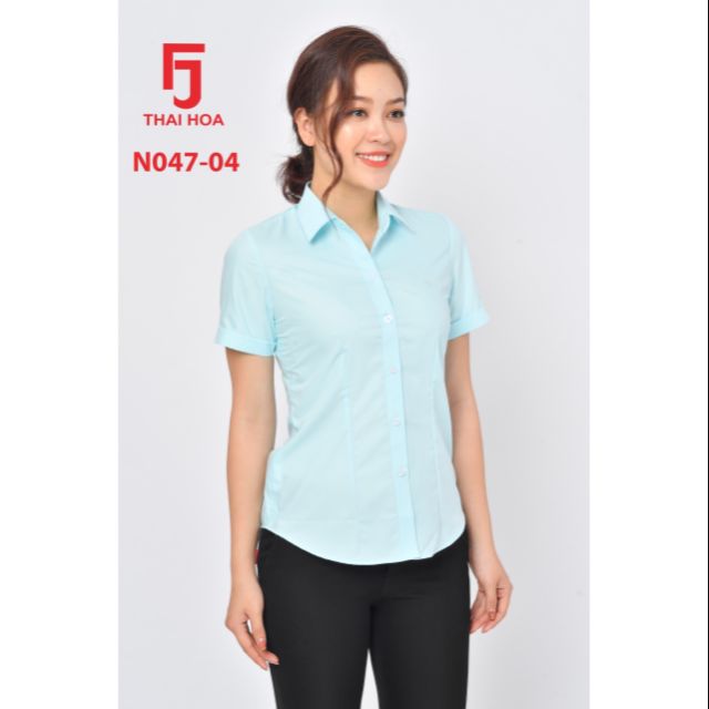 Áo somi thái hoà màu xanh ngọc tay ngắn N047-04 | Shopee Việt Nam