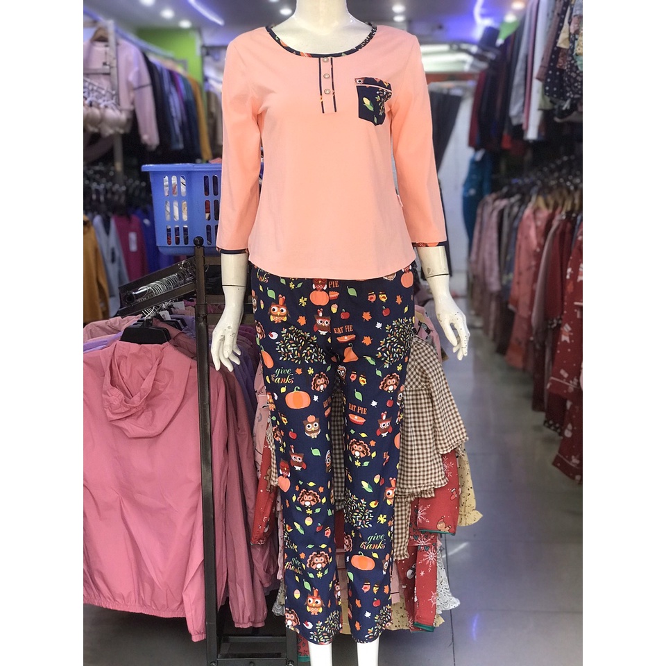 Hãng Karoll - Bộ đồ mặc nhà áo cotton tay lỡ quần thô dài NH20.305 (có ...