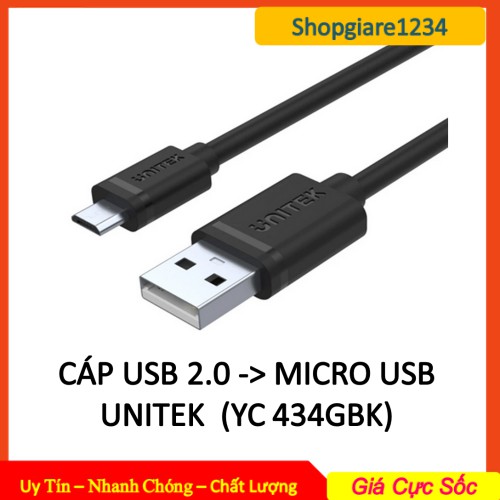 Cáp USB 2.0 to Micro USB Unitek 1m YC 434GBK - HÀNG CHÍNH HÃNG | Shopee Việt Nam