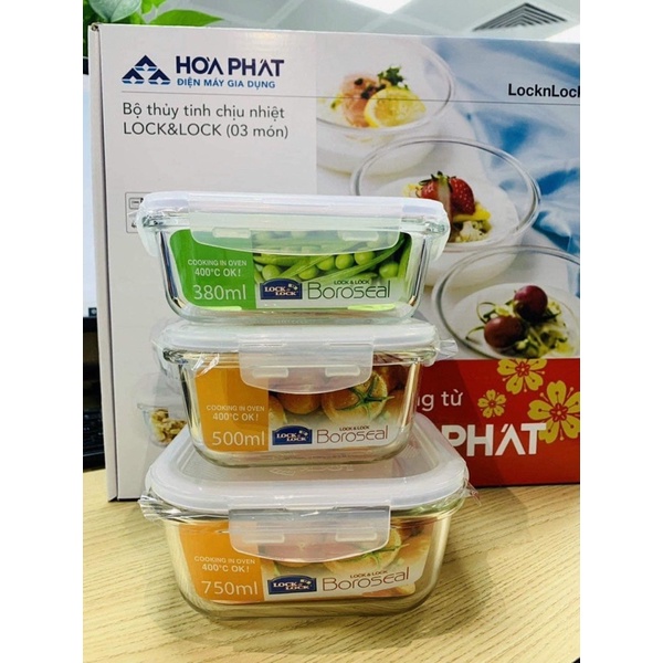 Bộ 3 hộp thủy tinh chịu nhiệt LOCK&LOCK glass ovenware LLG422S3-HP ...