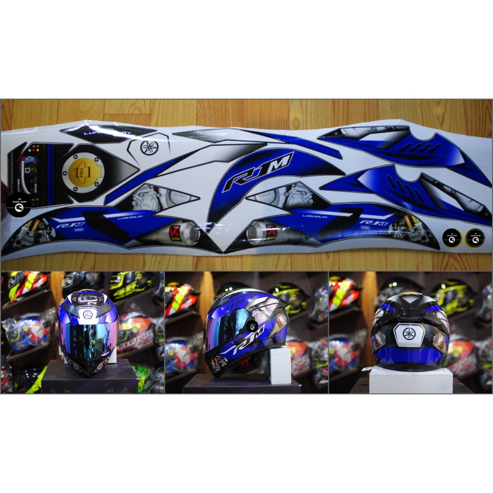 Decal dán mũ bảo hiểm Fullface Yamaha R1M xanh dương | Shopee Việt Nam