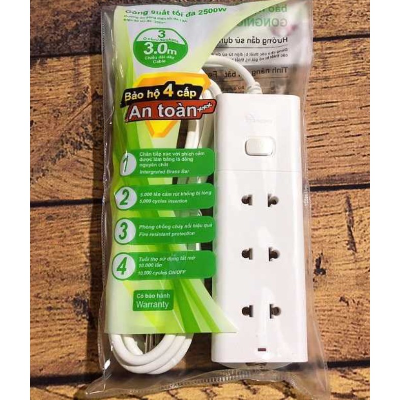 Ổ cắm 3 lỗ 1 công tắc dây 3M Gongniu GNVN-V1030-30 ( Ổ cắm di động ...