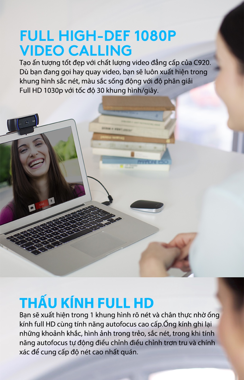 Webcam Logitech C920 Pro Full HD 1080p 30FPS - mic kép to rõ, tự động ...