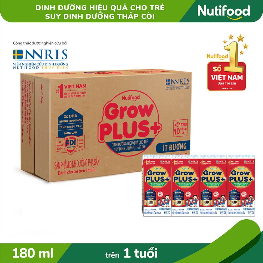 [TẶNG GẤU BÔNG] Thùng 48 Hộp Nutifood GROW PLUS SDD Ít Đường 180ml Đỏ ...
