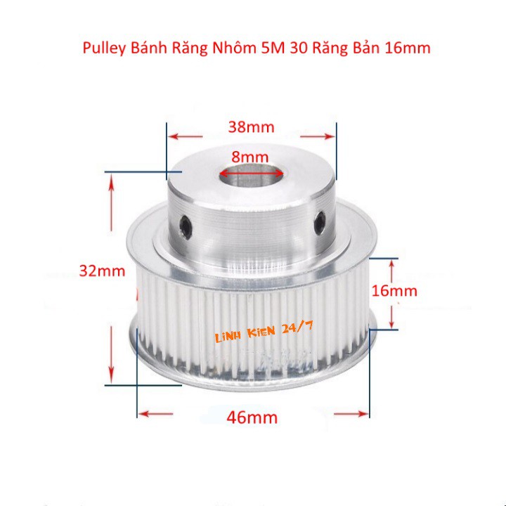 Puly Bánh Răng Nhôm 5M 30 Răng Bản 16mm Trục 6mm, 8mm, 10mm | Shopee ...