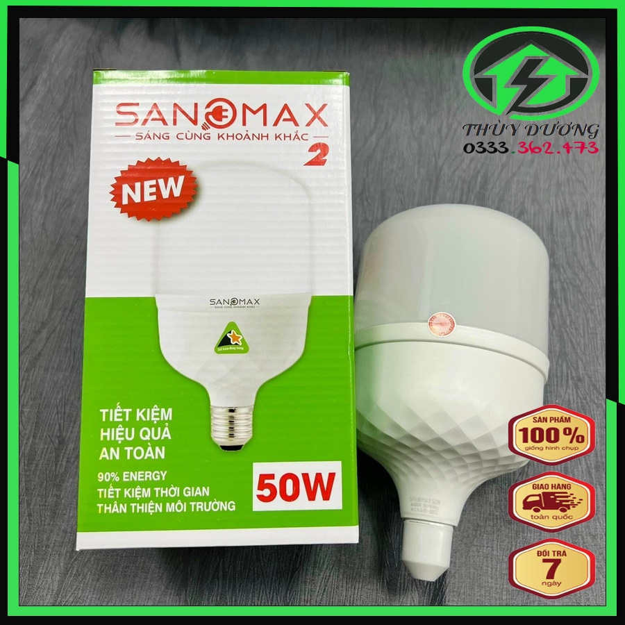 Bóng đèn LED trụ 50w Sanomax siêu sáng tiết kiệm điện, a/s trắng, Bảo ...