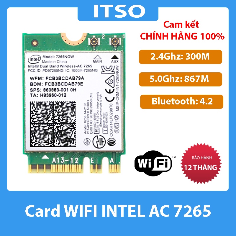 Card WIFI Intel AC7260 AC8260 AC9260 AX200 AX210 khe M2 cho laptop ...