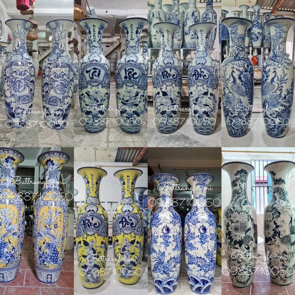 Lọ lộc bình men làm, men chàm, men màu họa tiết như hình cao M55, M75 ...