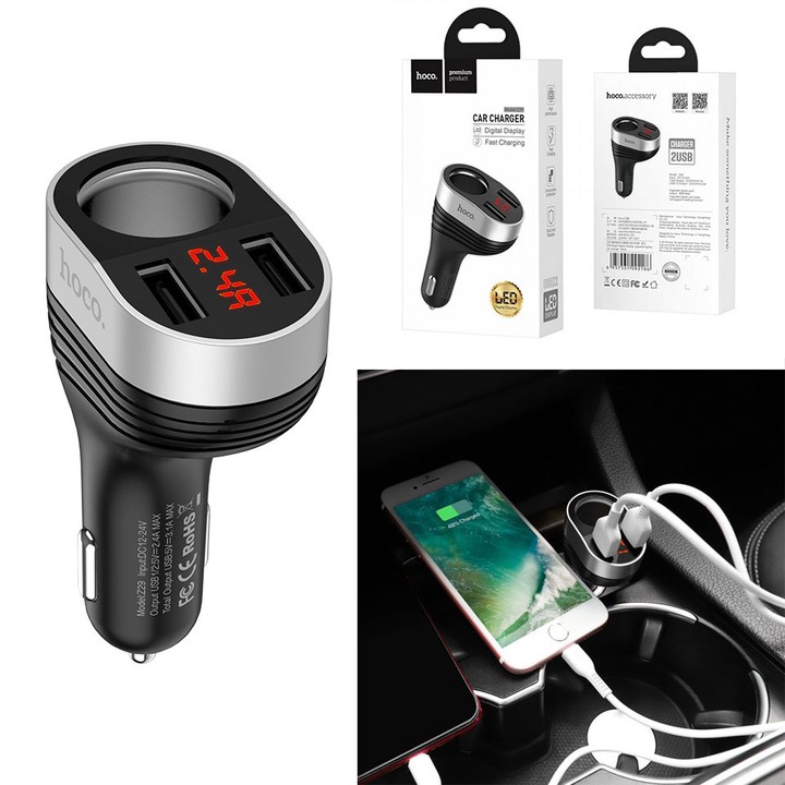 Cốc sạc ô tô Hoco Z29 Regal 2 cổng sạc màn hình Led hiển thị điện áp -Hàng chính hãng | Shopee ...