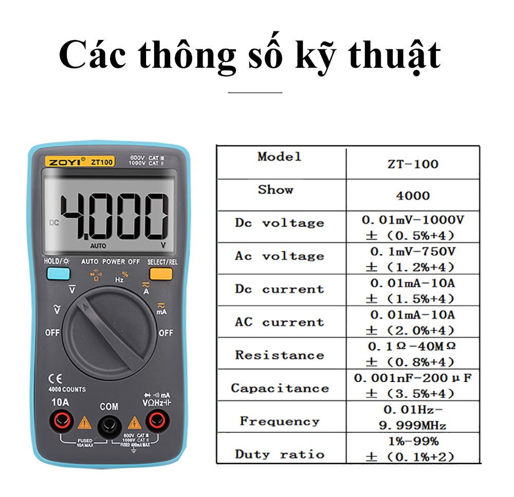 Đồng Hồ Vạn Năng Zoyi ZT-100 Đo Điện Kỹ Thuật Số Thiết Kế Nhỏ Gọn, Màn ...
