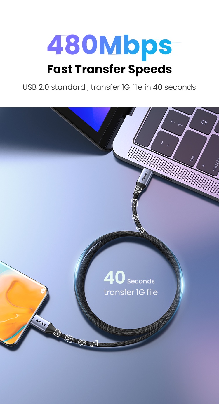 Dây Cáp UGREEN PD3.1 240W 5A / 48V USB C Sang USB C 480Mbps PD Bằng Nhôm Bện Nylon Cho Macbook ...