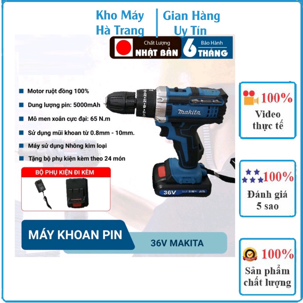 Máy Khoan Pin 36V Makita 3 Chức Năng Bắn Vít Khoan Tường - Tặng Kèm 24 Chi Tiết Gồm Các Mũi ...