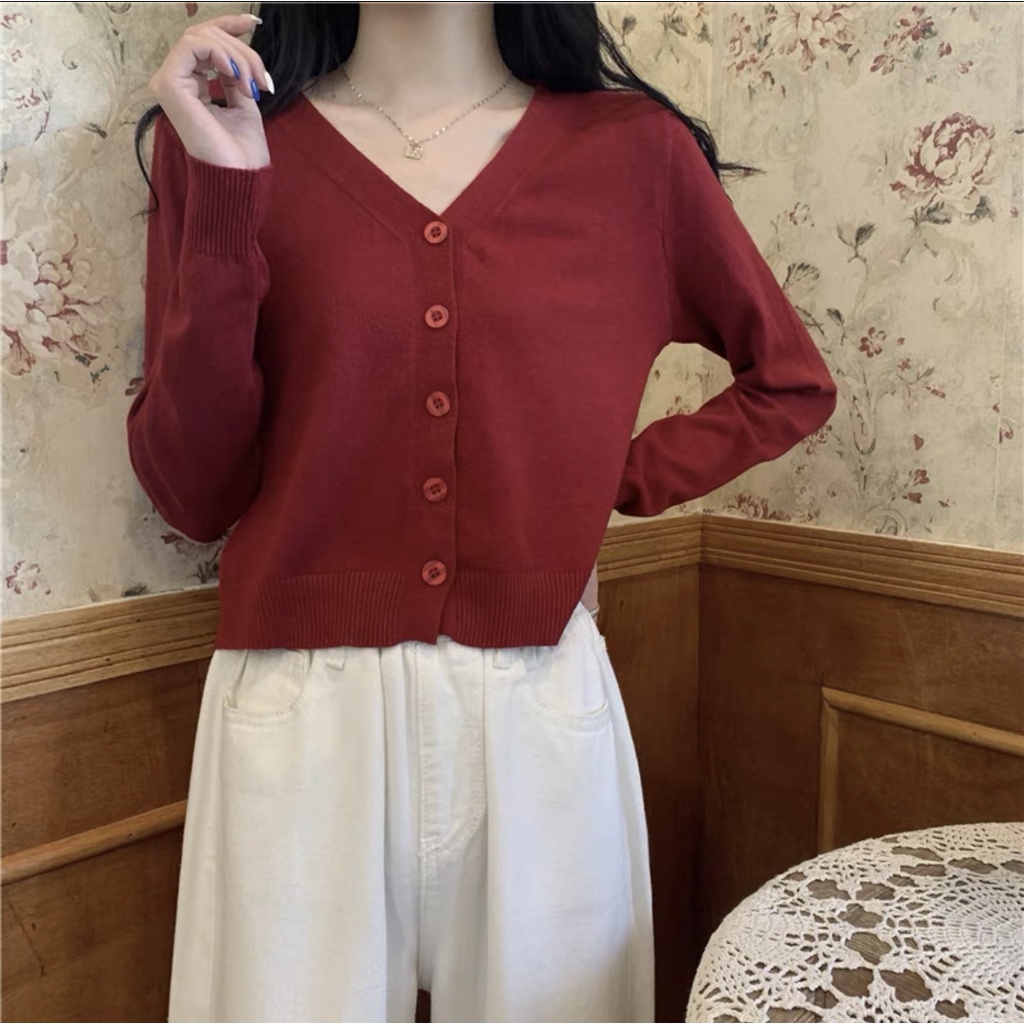 Áo khoác cardigan len nữ dệt kim kiểu cổ tim tay dài xinh xắn phong ...
