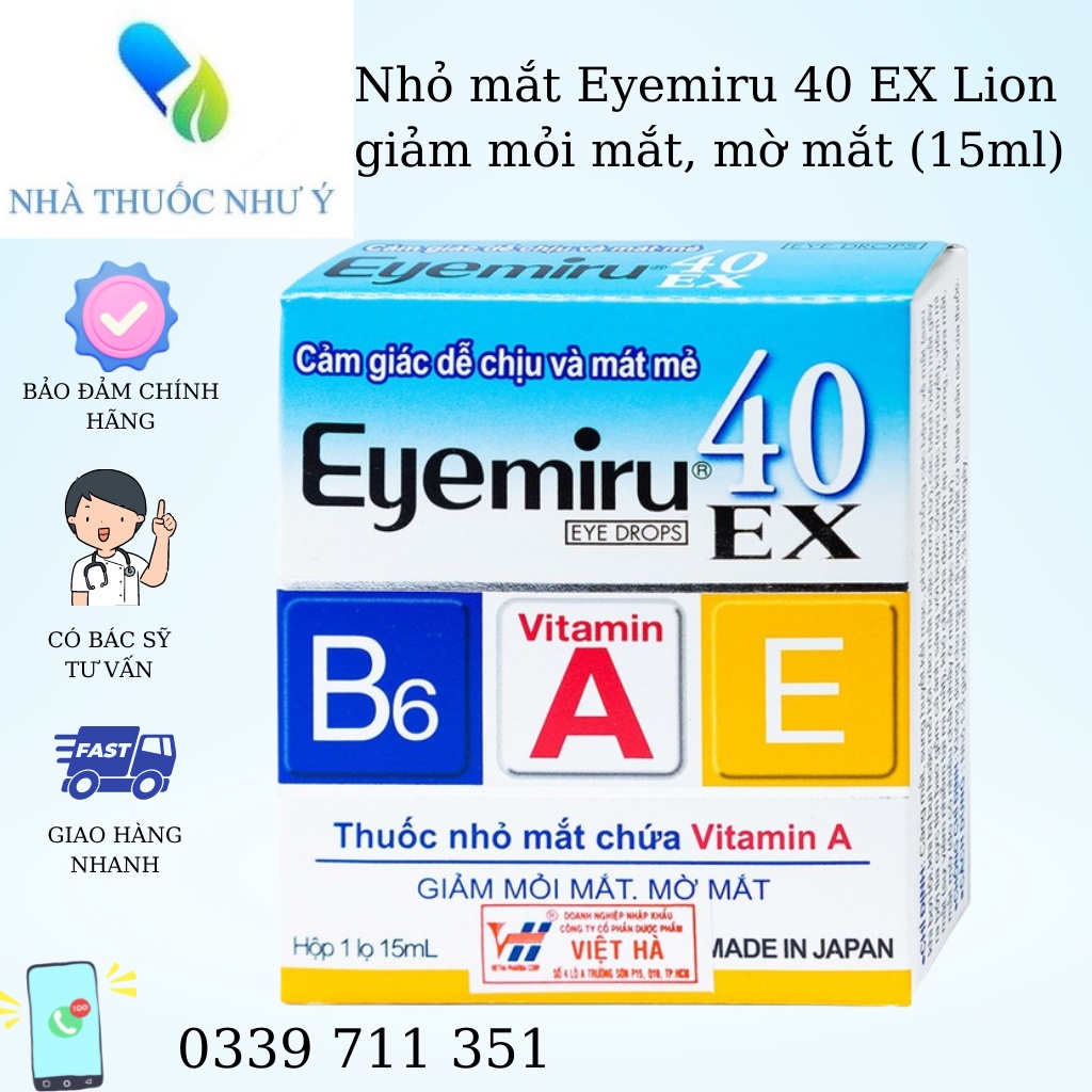 (Hàng chính hãng công ty- có hóa đơn VAT) Nhỏ mắt Eyemiru 40 EX Lion Nhật Bản giảm mỏi mắt, mờ ...