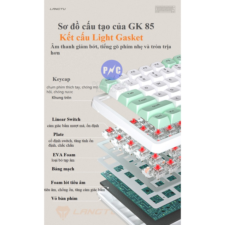 3 NGÀY XẢ KHO_ Bàn Phím Cơ Langtu GK85, Full box, HOTSWAP, Led Rain Bow, Custom Golden Switch. 3 ...