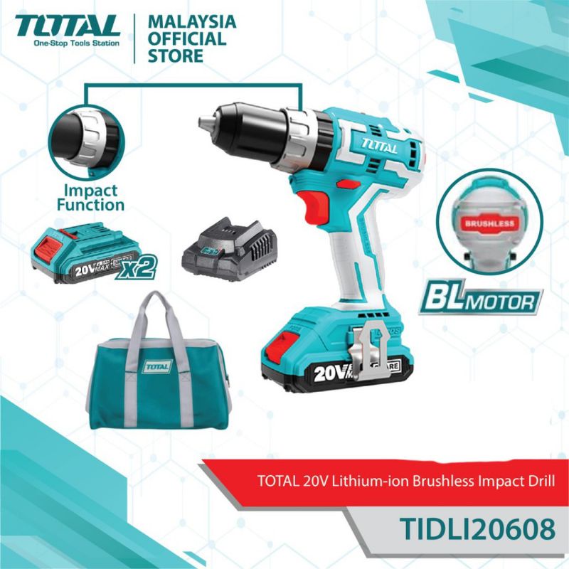 MÁY KHOAN BÚA DÙNG PIN TOTAL 20V KHÔNG CHỔI THAN CHÍNH HÃNG MÃ ...