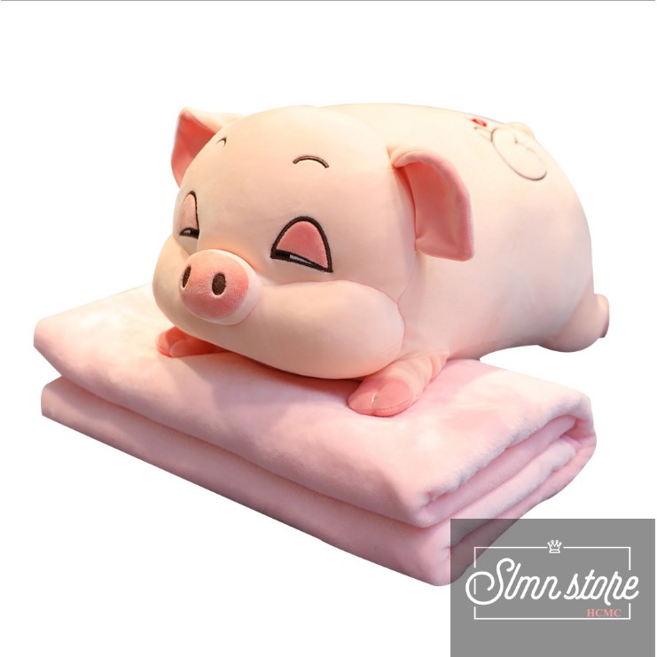 GỐI MỀN heo phê ngủ 3 trong 1 , thun 4 chiều siêu mịn, bộ chăn gối văn ...