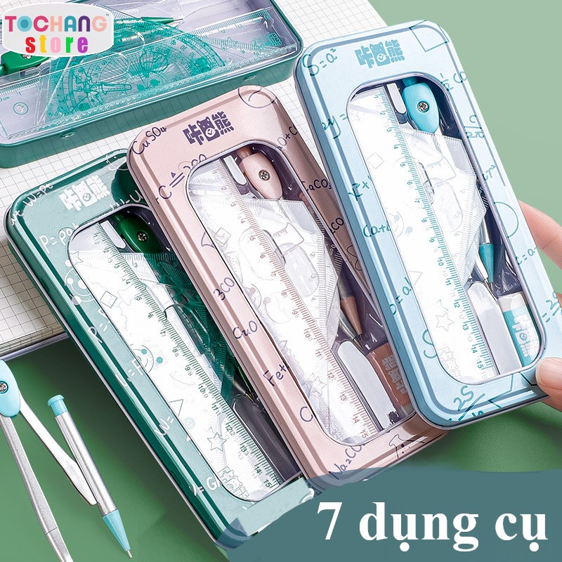 [ FUL HỘP ] Bộ Đồ Dùng Học Tập 7 Chi Tiết Cho Bé Học Hình Học, Compa ...