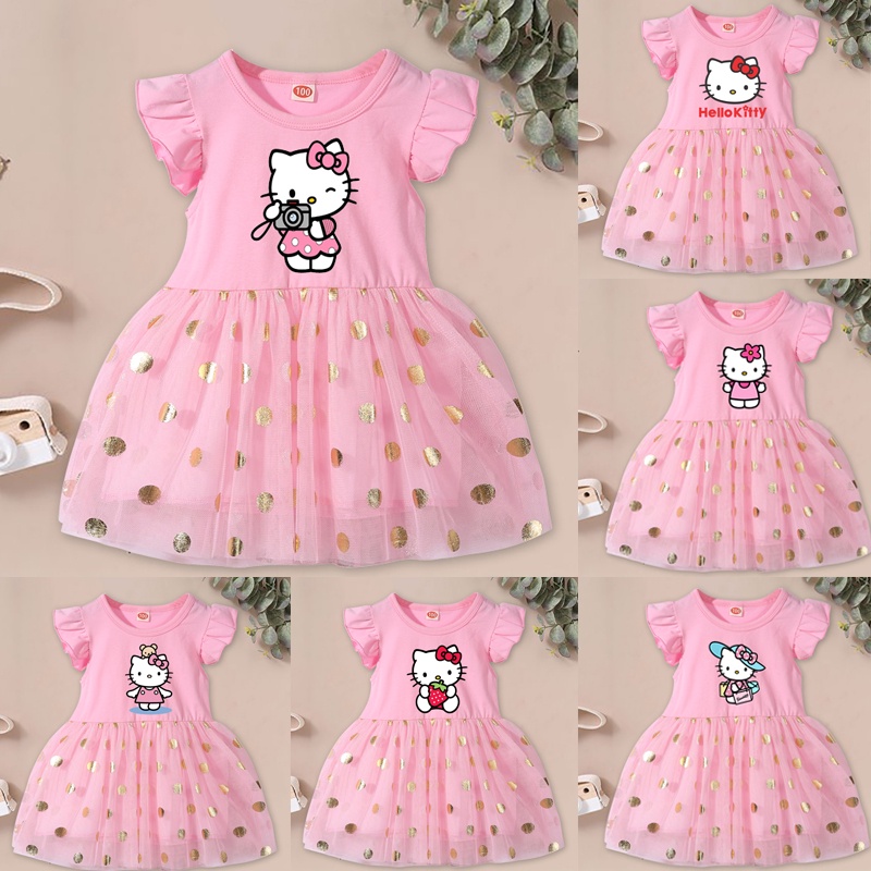 Váy bé gái hoạt hình Hello Kitty Váy công chúa trẻ em màu hồng dễ ...