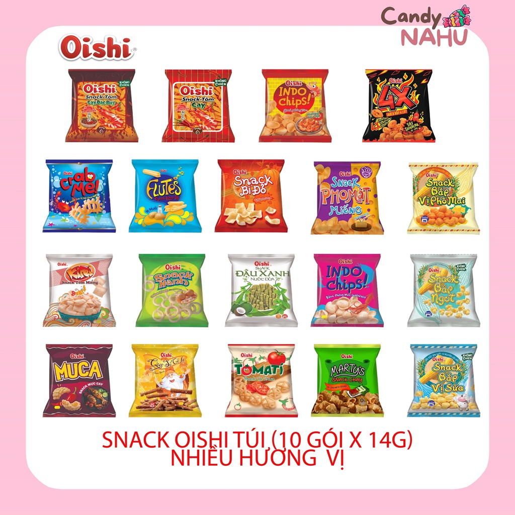Snack Oishi túi 120g(10 gói x 12gr) nhiều hương vị | Shopee Việt Nam