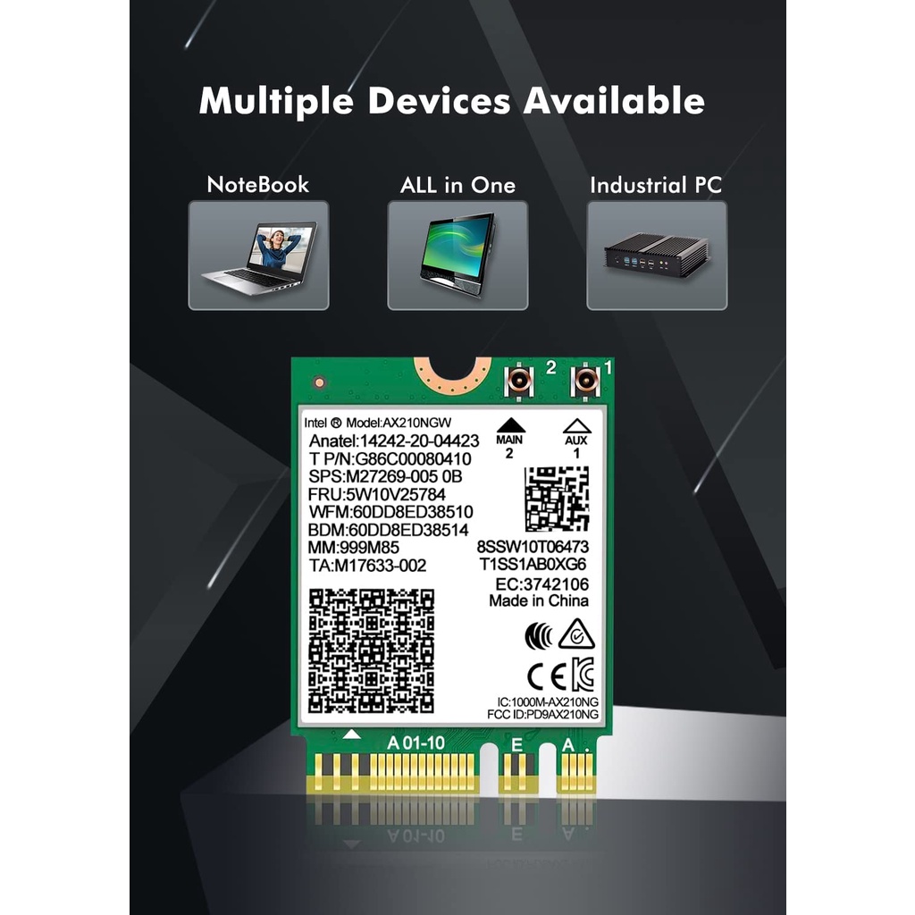 Thẻ Mạng WiFi 6E Intel AX210 NGW Ax200 Bluetooth 5.3 Tri-Band 5400Mbps ...
