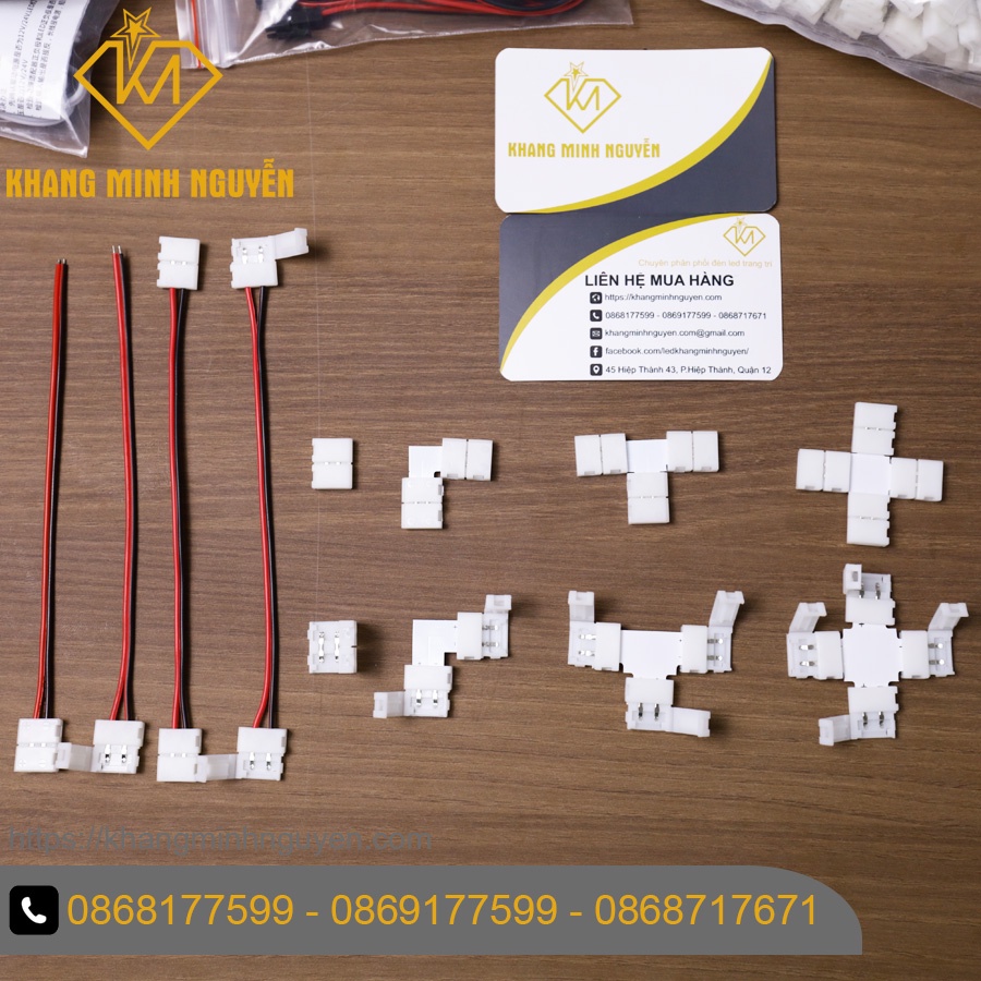 Đầu nối LED, kẹp nối LED dây 5V-12V-24V 2pin - nối thẳng, góc L, ngã 3 chữ T, ngã 4, size 8mm ...
