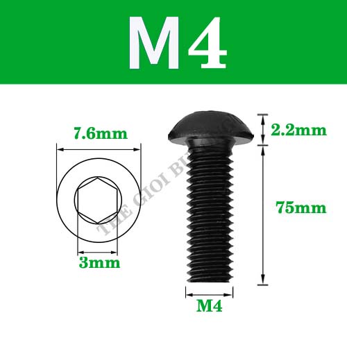 COMBO 10 con Bulong M4 lục giác chìm đầu dù thép đen M4 nhiều kích ...