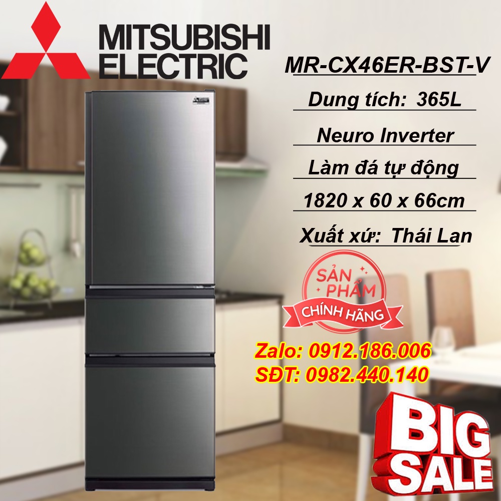 Tủ Lạnh Mitsubishi Electric Inverter 3 Cánh 365 Lít MR-CX46ER-BST-V ...