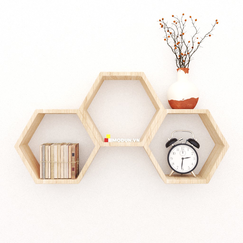 Kệ mkk-007 MODUN.VN - set 3 trang trí treo tường lục giác, gỗ công ...