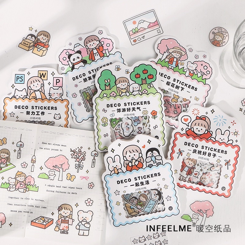 Set 40 sticker hình dán cô gái Cute DECO STICKER dùng trang trí sổ tay ...