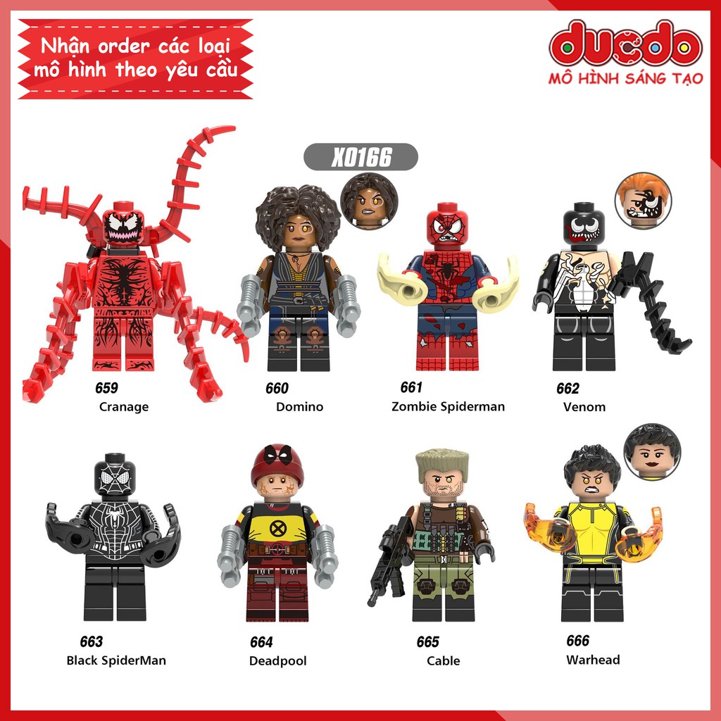Minifigures Cranage, Domino, Spiderman, Venom, Deadpool, Cable, Warhead ...