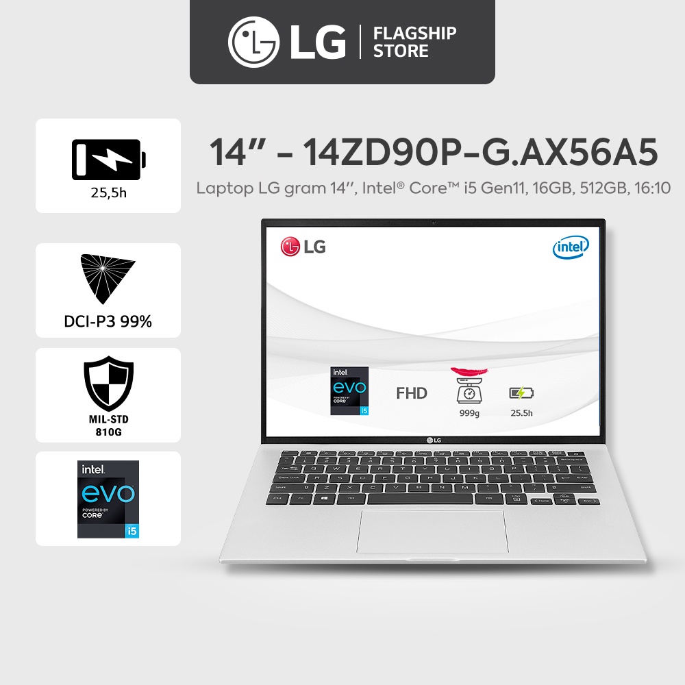 Máy tính xách tay LG Gram 14ZD90P-G.AX56A5 (14"/ Bạc) | Shopee Việt Nam