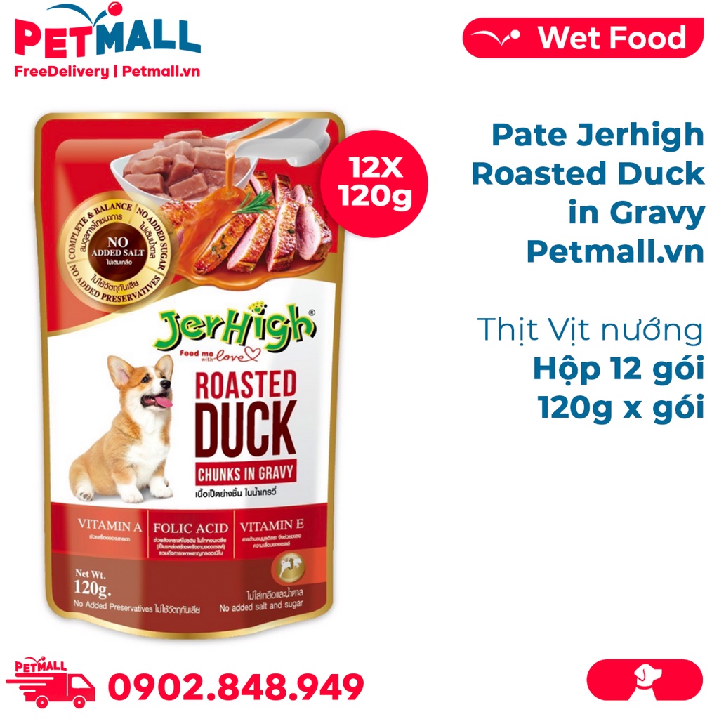 Pate Jerhigh Roasted Duck in Gravy Thịt Vịt nướng 120g - 1 hộp 12 gói ...