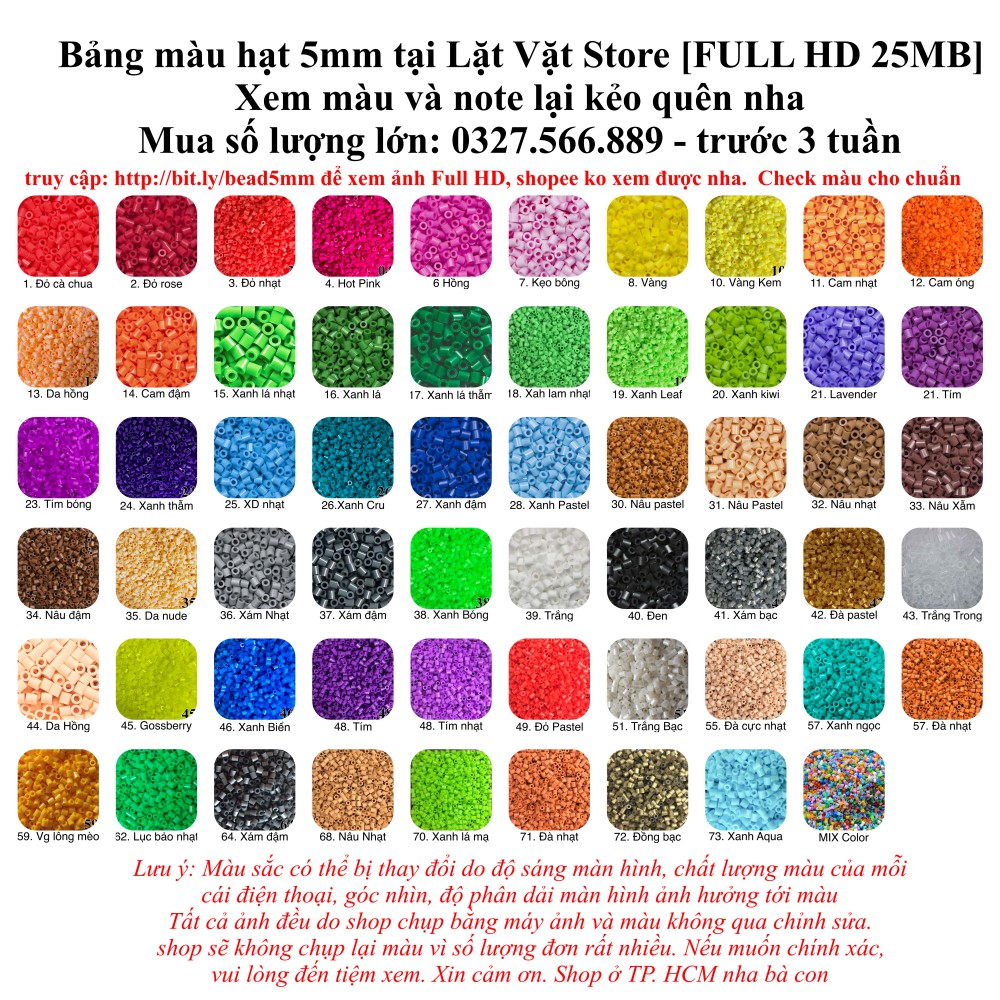 1000 Hạt đậu Thần Kì 5mm Bảng Màu 1 Mã Từ 01 đến 25 Hạt Nhựa đồ Chơi