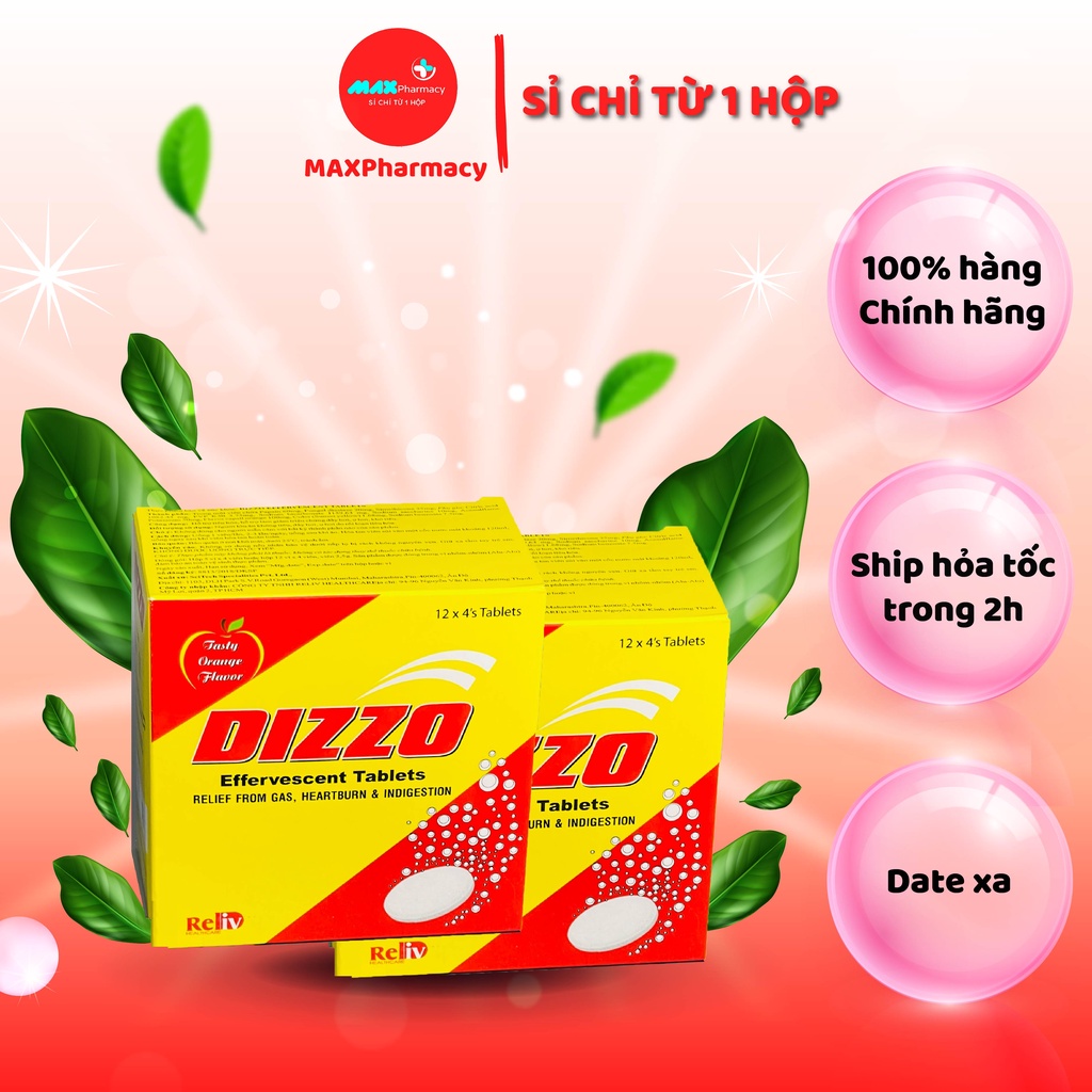 HỘP 48 Viên Sủi Làm Hỗ trợ tiêu hoá Giảm đầy hơi, khó tiêu DIZZO Effervescent Vị Cam ...